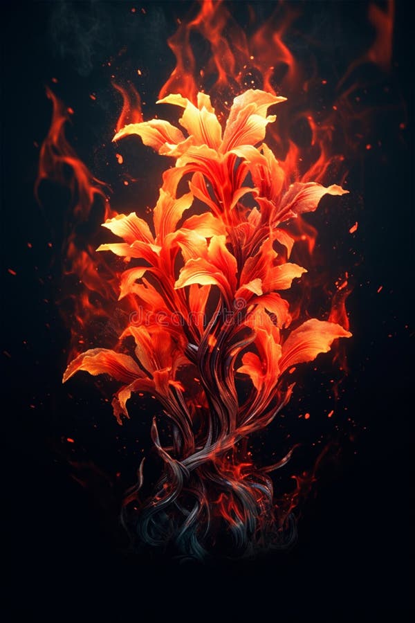 Abstract Lily Bloom in Fire with Orange Flame. Stock Illustration ...