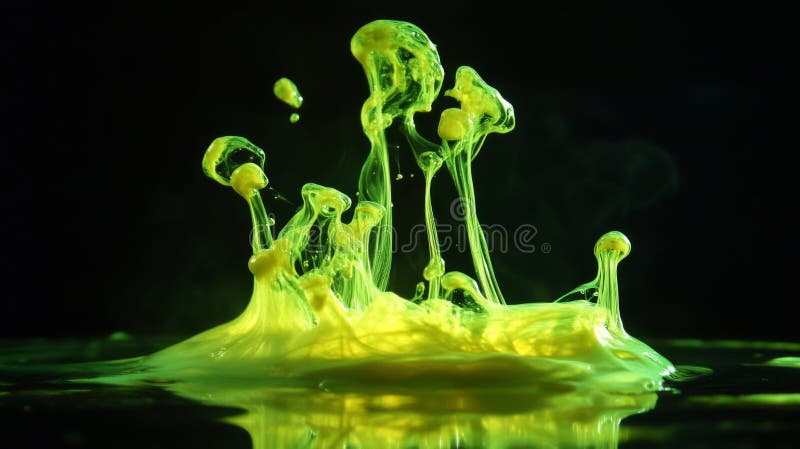 Abstract Lime Green Liquid Exploding in Dark Background Stock ...