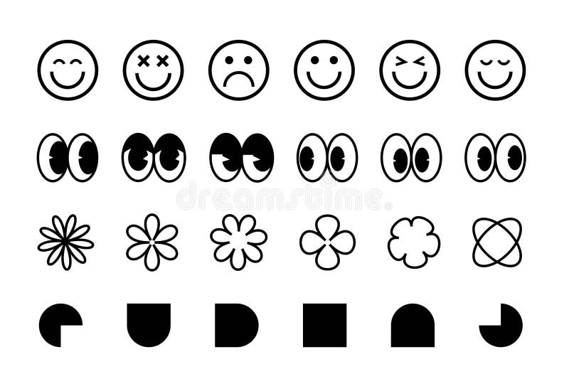 Retro Shapes, Smileys, Faces, Graphic Design Elements Y2k, Stock Vector ...
