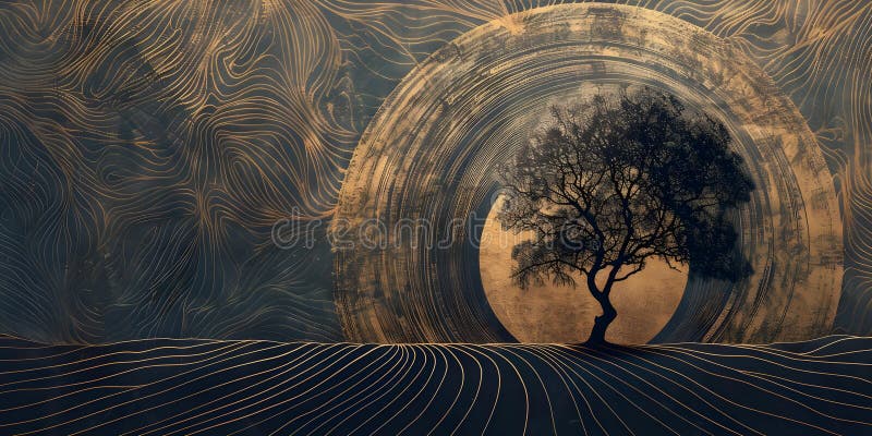 Abstract Line Art of a Cyclical Tree Representing Enduring Natural ...