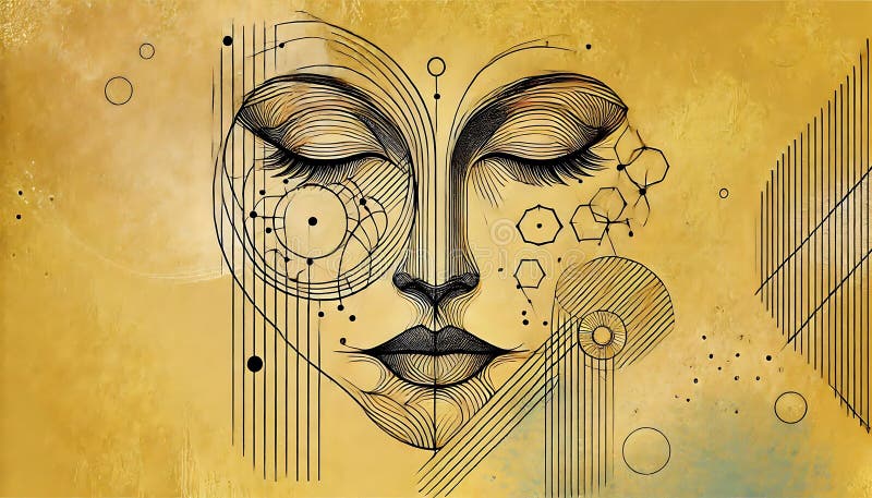 Abstract Line Art of Face with Closed Eyes and Delicate Geometric ...