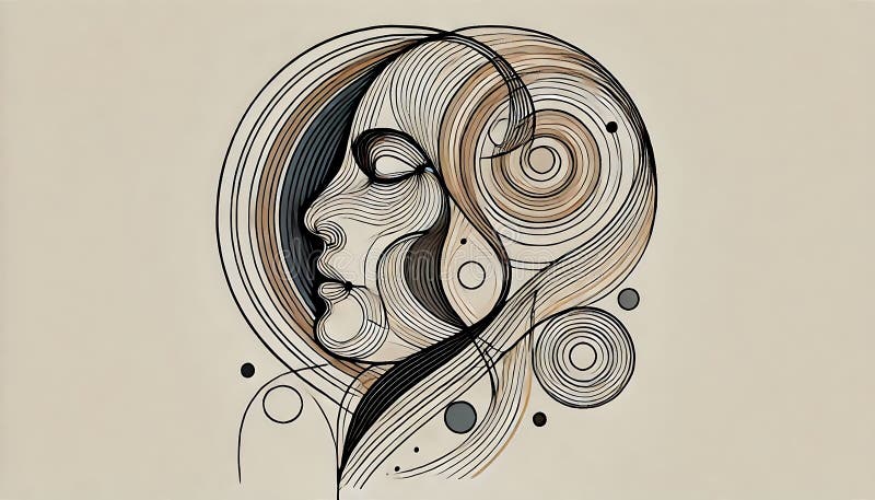 Abstract Line-art Face with Overlapping Geometric Shapes and Elegant ...