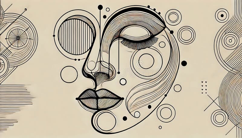 Abstract Line-art Face with Overlapping Geometric Shapes and Elegant ...