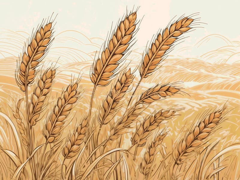 Abstract Line Art Hand Drawn Stylized Wheat Vintage Illustration Stock Illustration ...
