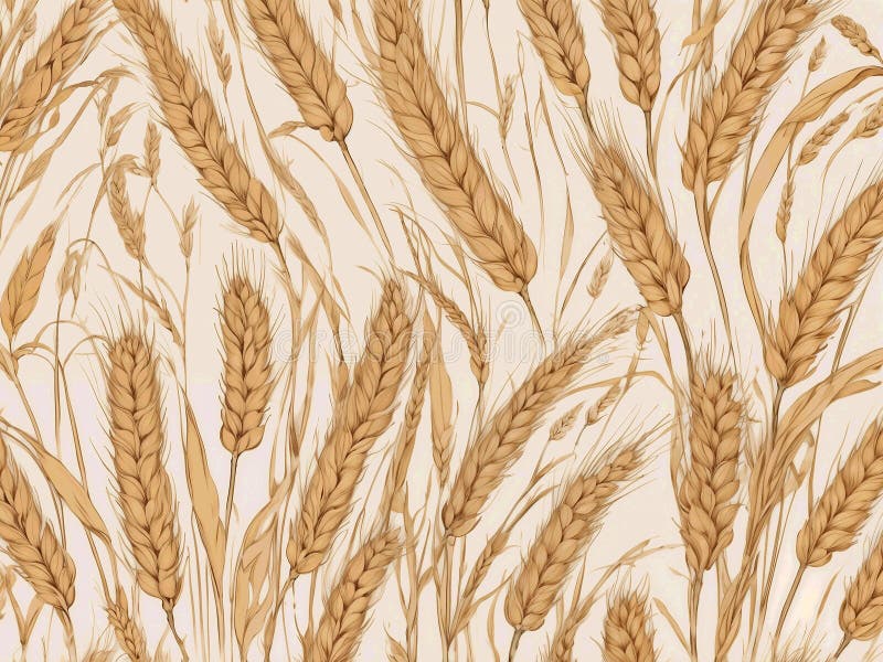 Abstract Line Art Hand Drawn Wheat Pattern Vintage Illustration Stock ...