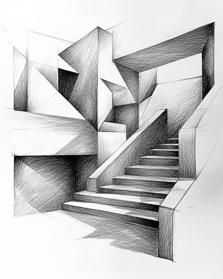 An Abstract Line Art Illustration Depicting a Three-dimensional ...