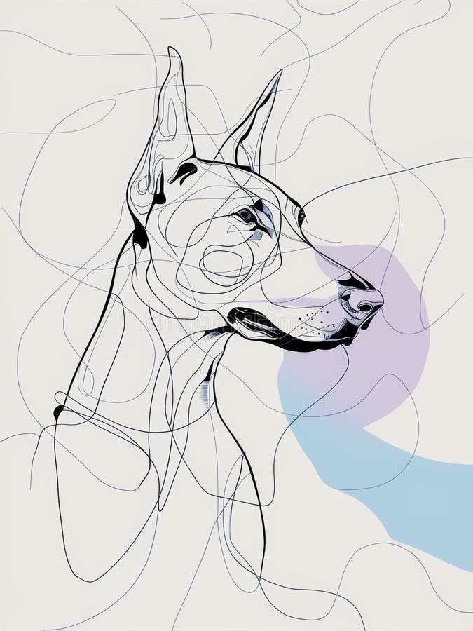 Abstract Line Art Illustration of a Doberman with Minimalist Pastel ...