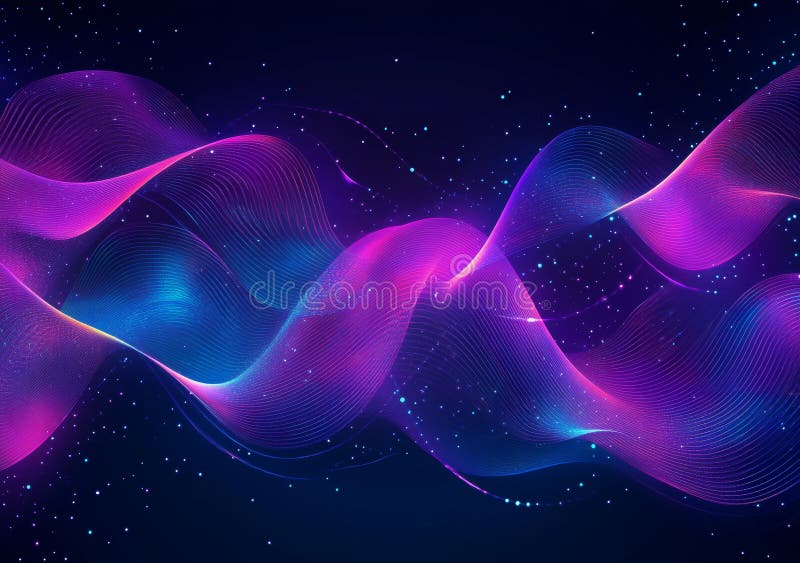 Abstract Line Art Illustration Featuring a Shiny Wave with a Magical ...