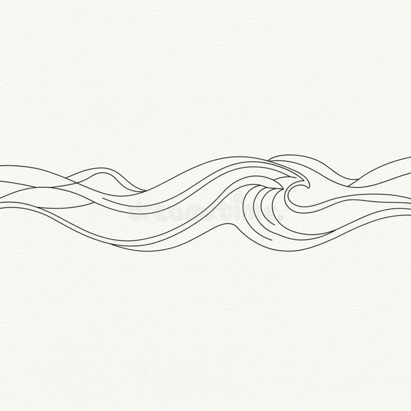 Abstract Line Art of Ocean Waves Against a Soft Beige Background Stock ...