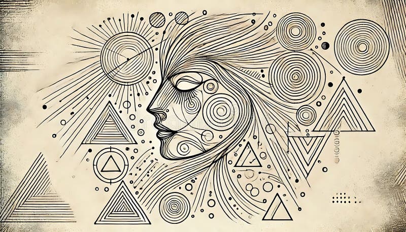 Abstract Line-art Portrait of a Face Made from a Single Continuous Line ...