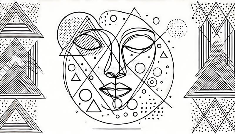 Abstract Line-art Portrait of a Face Made from a Single Continuous Line ...