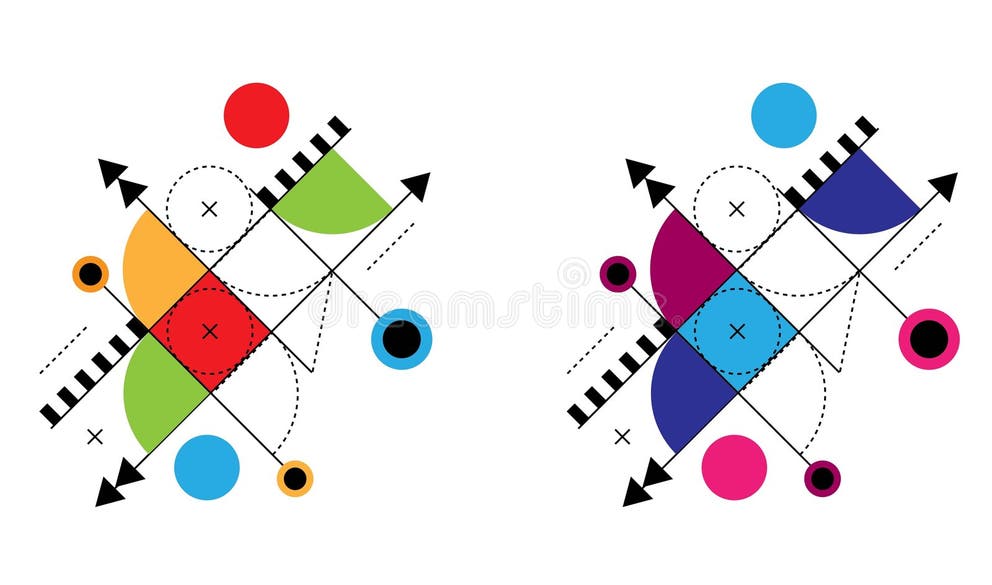 Abstract Line Art Square and Circular Shapes Blueprint Element Multi ...