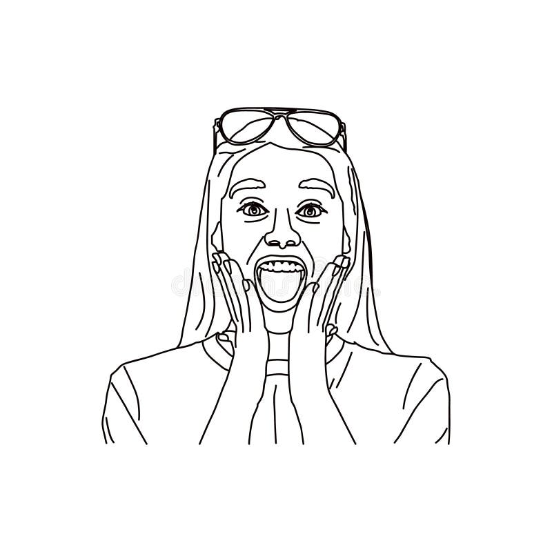 Abstract Line Art Surprised Women Isolated on White Background Stock ...