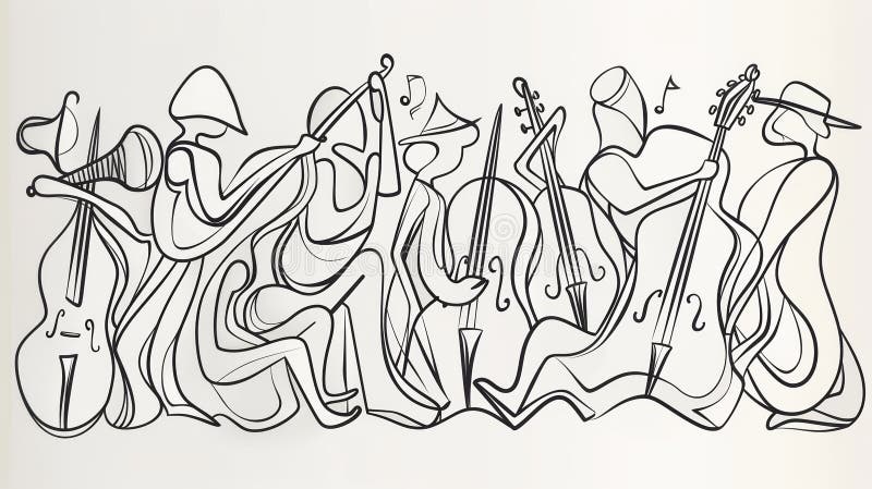 Abstract Line Drawing of a Group of Musicians Playing Different ...