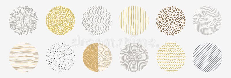 Abstract Line Pattern Circle Set. Hand Drawn Texture, Doodle Decorative ...