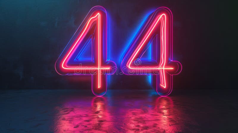 An Abstract Linear Neon Number Forty Four is Rendered in Three ...