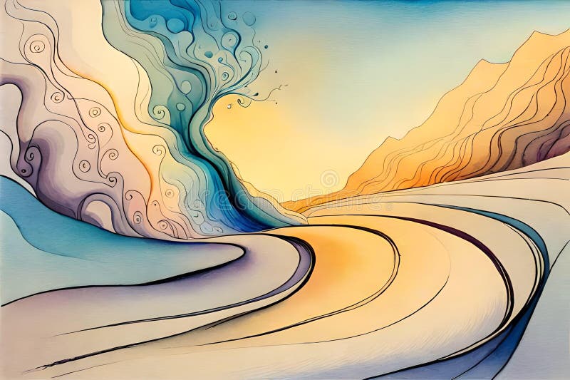 Abstract Lines Art Landscape Waves. Spiral Swirls. Ai Generated Stock ...