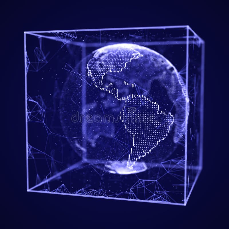 Abstract Lines Connection in the Shape of Glass Cube. Mesh Square with ...