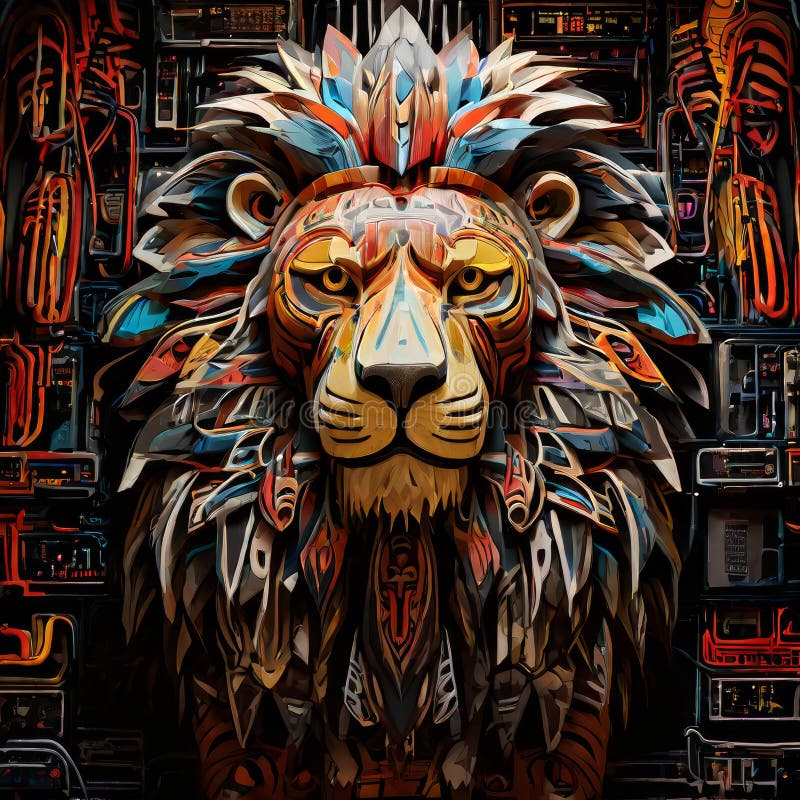 Abstract Lion Head Art with Vibrant Colors and Intricate Patterns Stock ...