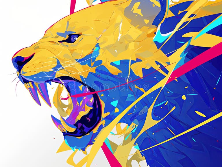 Abstract Lion Head Roaring, Vibrant Colors, Dynamic Composition Stock ...