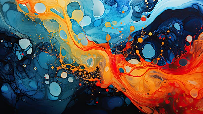 Abstract Liquid Acid Tranquil Blue, Red, Yellow Generative AI Stock ...