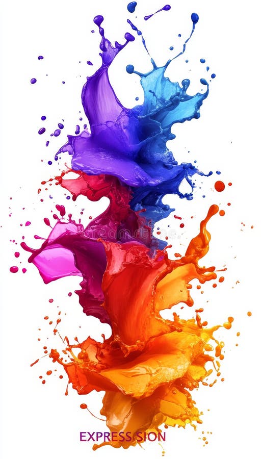 Abstract Liquid Art, Colorful Paint Splashes in Motion, Isolated on White Background. Stock ...