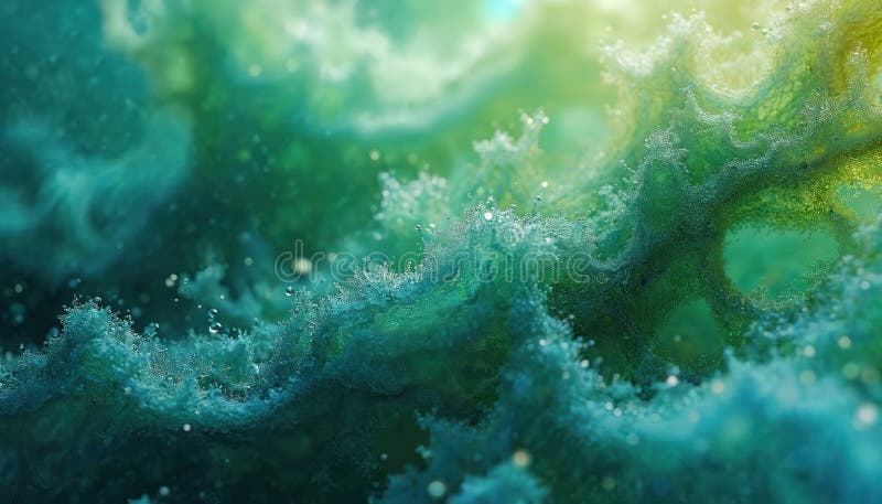 Abstract Liquid Art with Ethereal Green, Blue Hues. Dynamic Organic ...