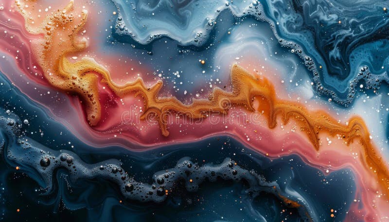 Abstract Liquid Art with Swirling Patterns of Blue, Pink, Gold. Digital ...