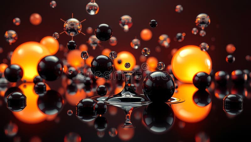 Abstract Liquid Black and Orange Spheres with Reflections in Dynamic ...