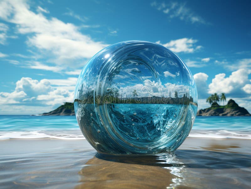 Abstract Liquid Bubble with Palm Trees Inside and Their Reflections Stock Photo - Image of ...