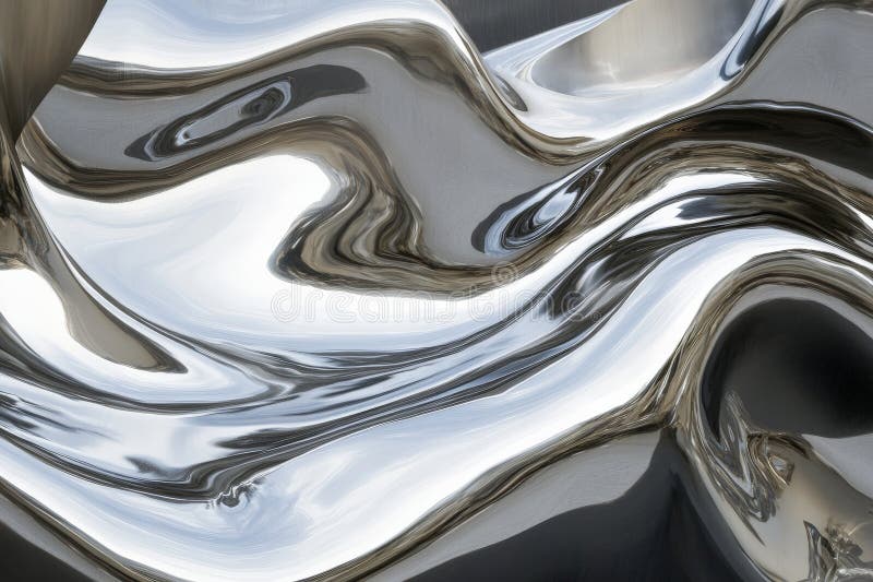 Abstract Liquid Chrome Texture, Bold Silver Waves with Smooth ...