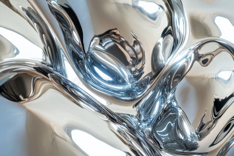 Abstract Liquid Chrome Texture, Bold Silver Waves with Smooth ...