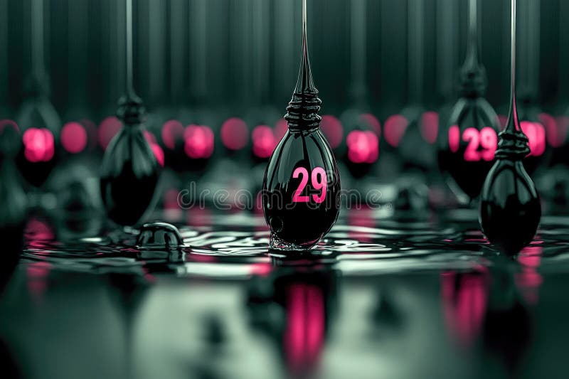 Abstract Liquid Droplets with Neon Numbers in Reflective Dark Setting ...