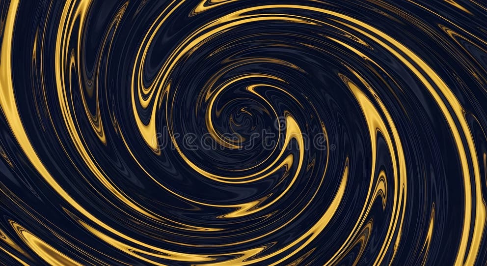 Abstract Liquid Fluid Mesmerizing Vortex of Swirling Gold and Black ...