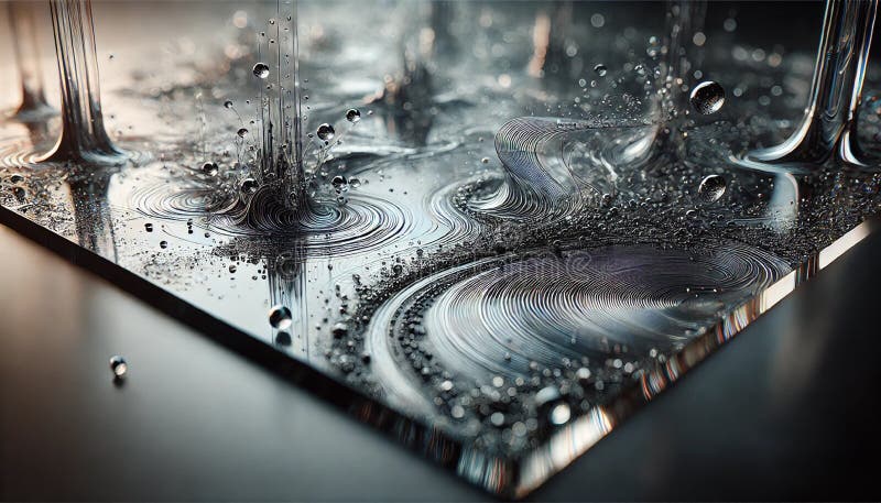 Abstract Liquid Glass Art with Swirling Patterns and Droplets Stock ...