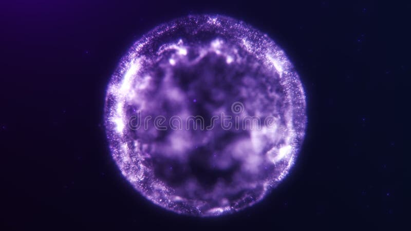 Abstract Liquid Glowing Purple Sphere of Energy Particles on Dark ...