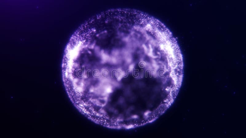 Abstract Liquid Glowing Purple Sphere of Energy Particles on Dark ...