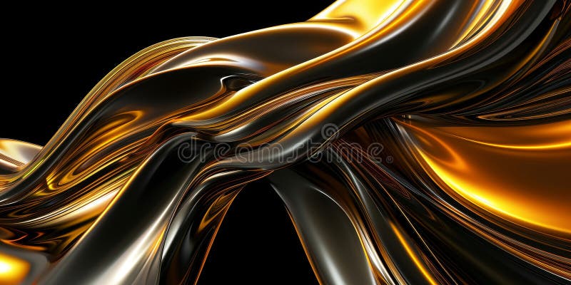 Abstract Liquid Gold and Black Waves Background Stock Illustration ...