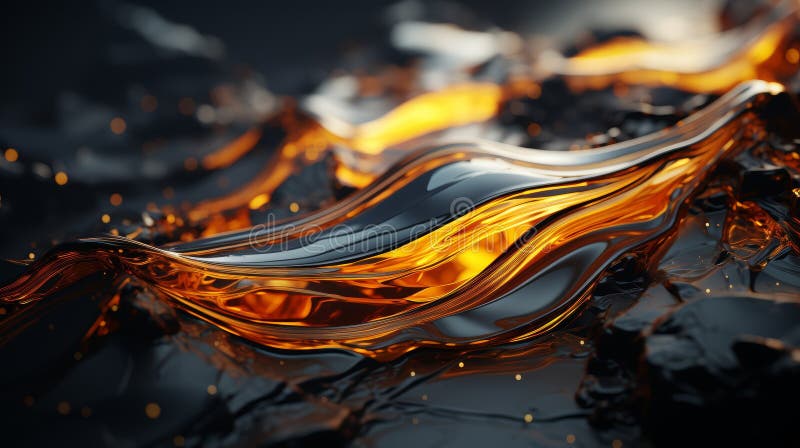 Abstract Liquid Gold and Black Waves Modern Digital Art with Fluid ...