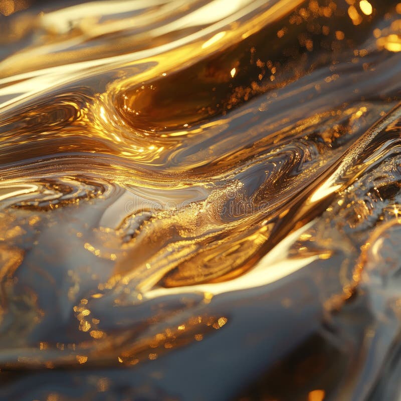 Abstract Liquid Gold Texture with Shimmering Waves and Reflections in a ...