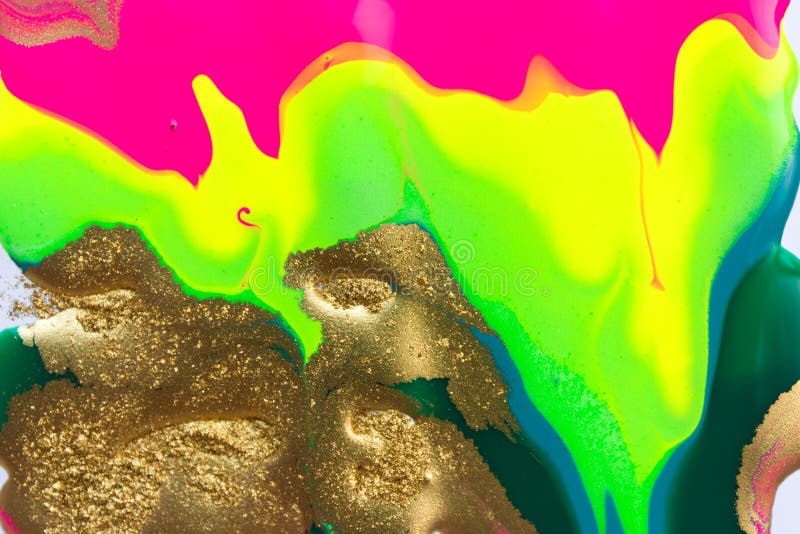 Abstract Liquid Ink Gradient Pattern with Gold Dust. Fluorescent Liquid Bright Texture. Stock ...