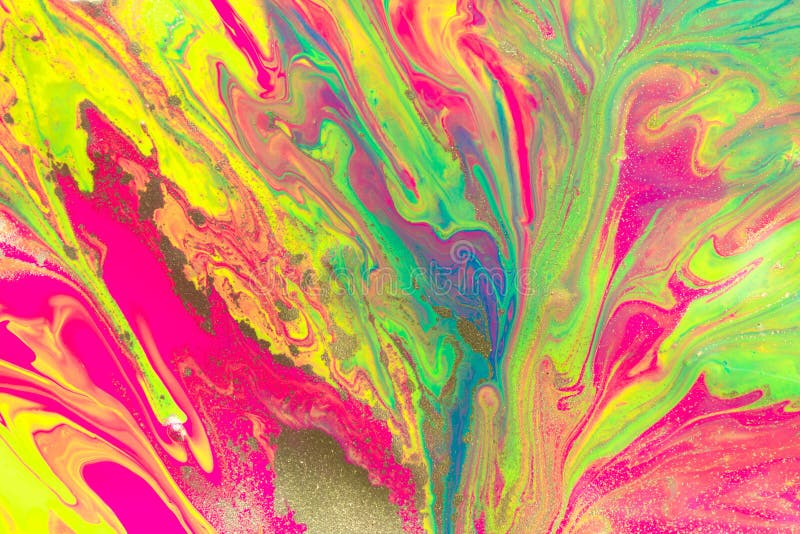 Abstract Liquid Ink Grunge Background with Gold Dust. Fluorescent ...