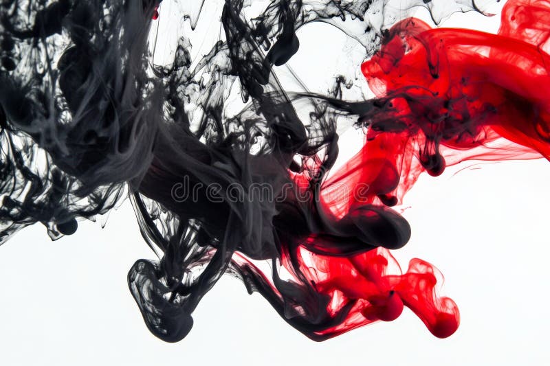 Abstract Liquid Ink Texture, Bold Swirling Patterns of Black and Red ...