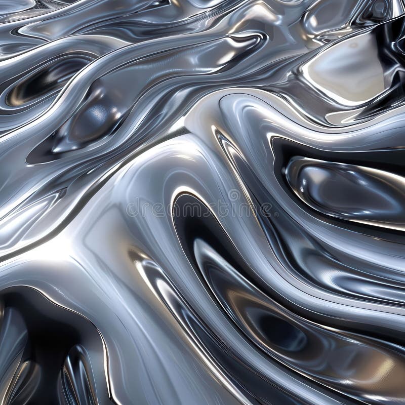Abstract Liquid Metal with Flowing Shapes and Reflective Surfaces ...