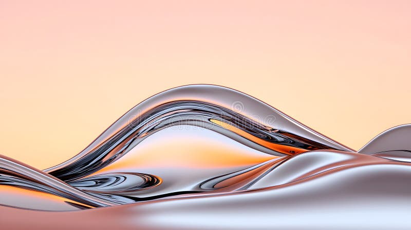 Abstract Liquid Metal Waves on Peach and Orange Background Stock ...