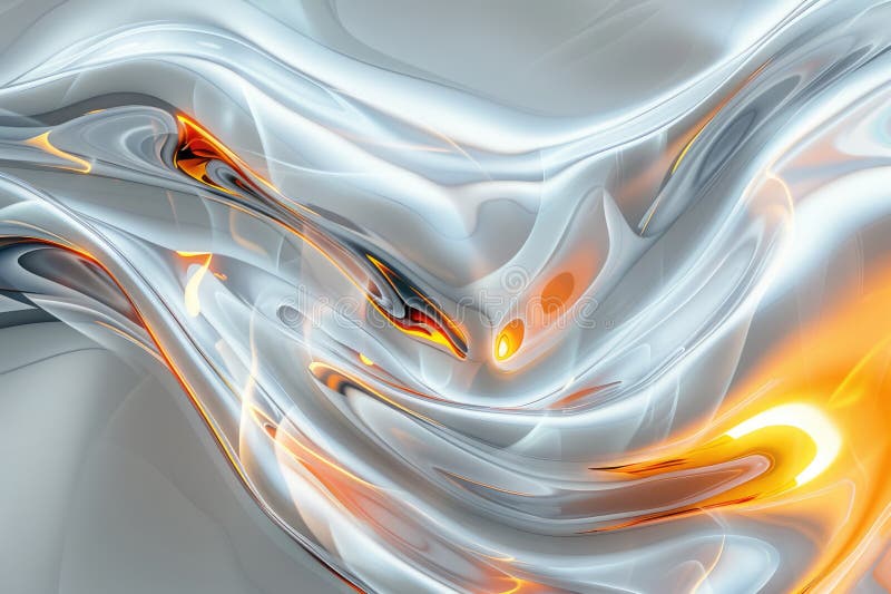 Abstract Liquid Metal and Orange Fluid Shapes with Reflective Surfaces ...