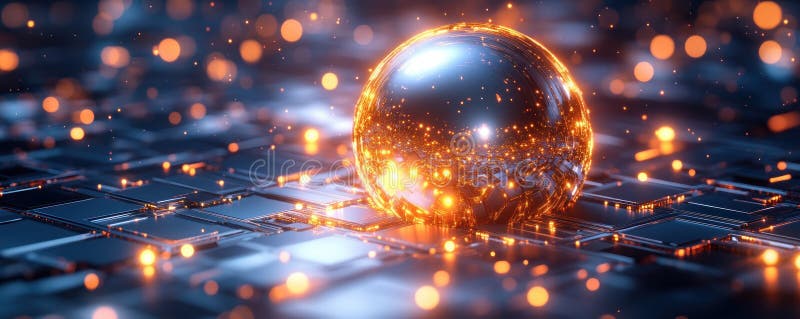 Abstract Liquid Metal Sphere Enveloped in Glowing Digital Particles a ...