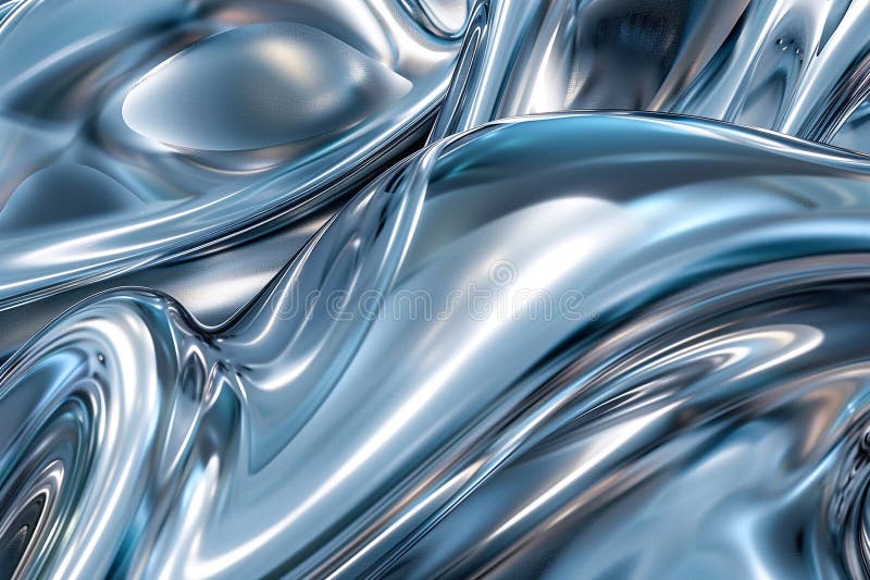 Abstract Liquid Metal Texture Blue Silver Swirls Shiny Reflective ...