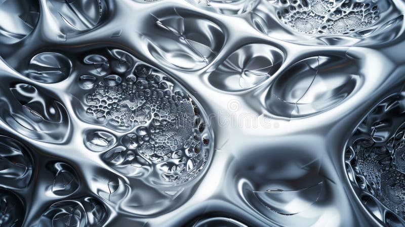 Abstract Liquid Metal Texture with Organic Shapes and Bubbles. High ...