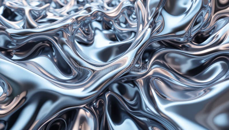 Abstract Liquid Metal Texture: Silver Waves and Fluid Reflections Stock Illustration ...